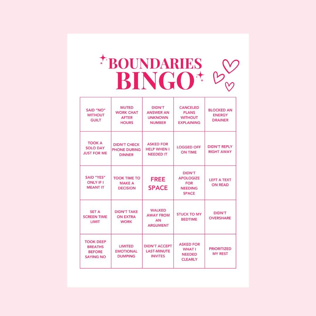 Boundaries Bingo Printable: Self-care Therapy Game (PDF) - Etsy