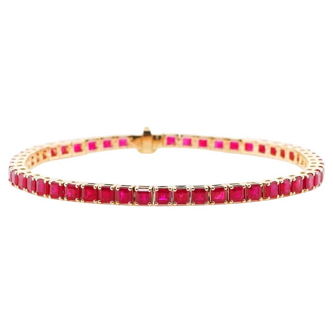 925 Silver Lab Ruby Tennis Bracelet: 14k Gold Plated, July Birthstone ...