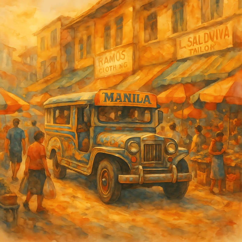 Classic Filipino Jeepney Watercolor Print – Divisoria Manila Wall Art ...