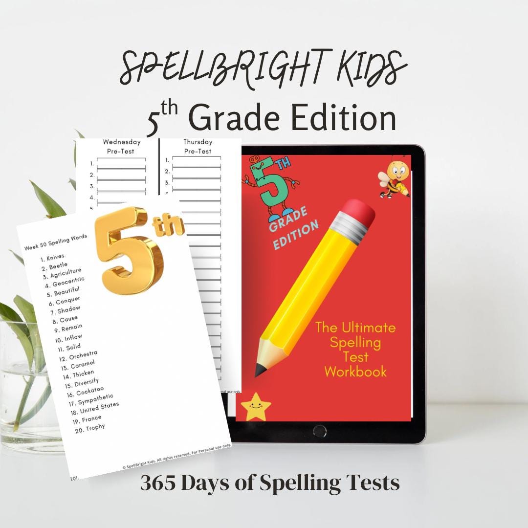 365 Days of 5th Grade Spelling Test Workbook | Daily Spelling Practice ...