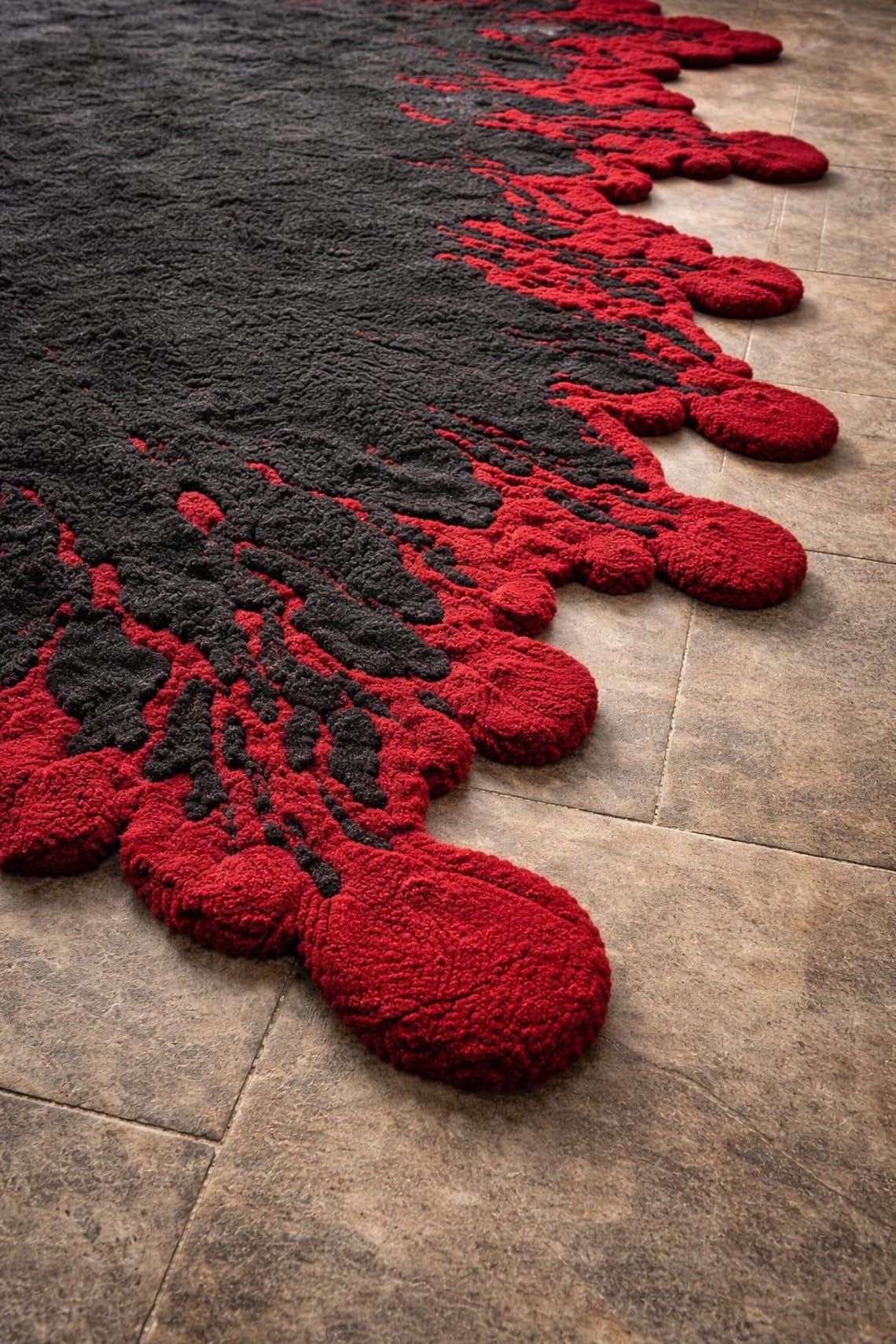Black Red Melted Rug, Drip Shape Abstract Area Rug, Gothic Modern ...