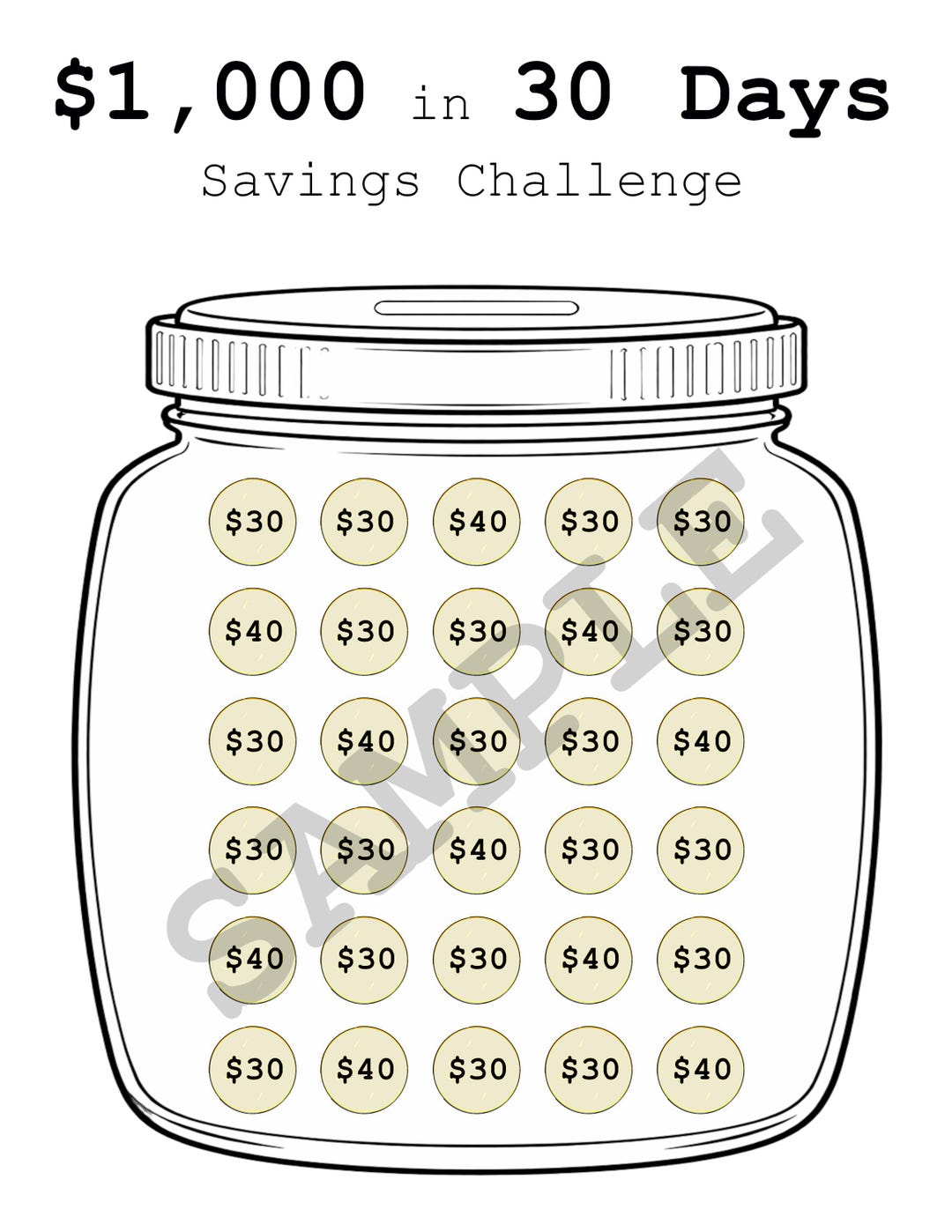 1000 Dollar Savings Challenge, Printable Savings Challenge, Savings ...