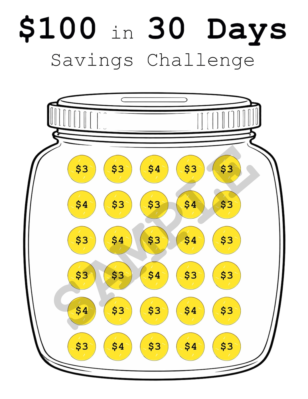 100 Dollar Savings Challenge, Printable Savings Challenge, Savings ...