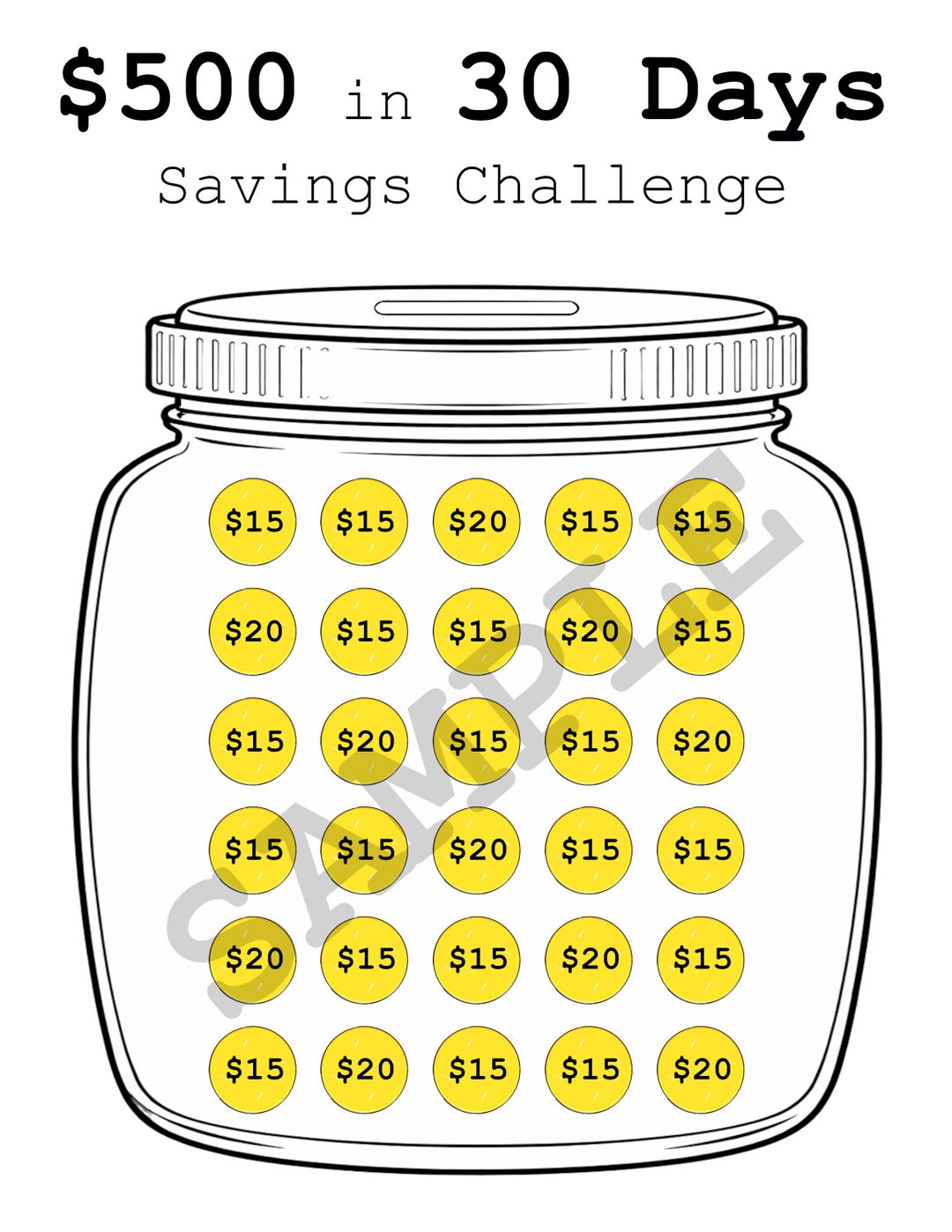 500 Dollar Savings Challenge, Printable Savings Challenge, Savings ...