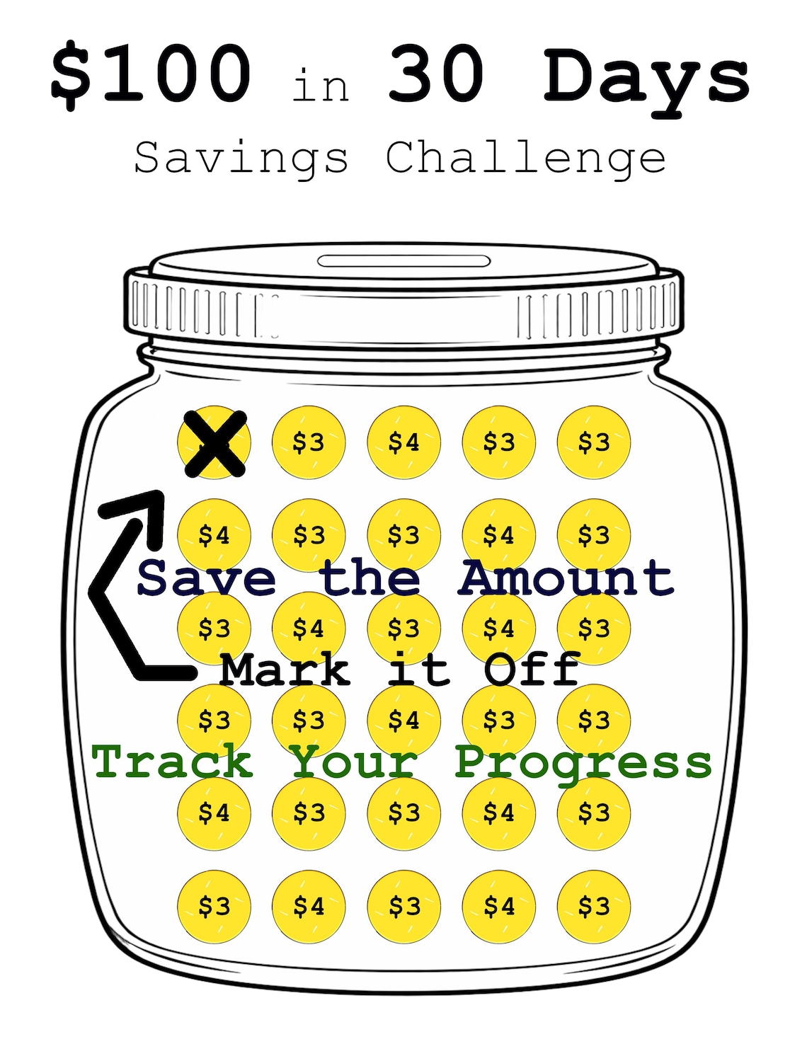 100 Dollar Savings Challenge, Printable Savings Challenge, Savings ...