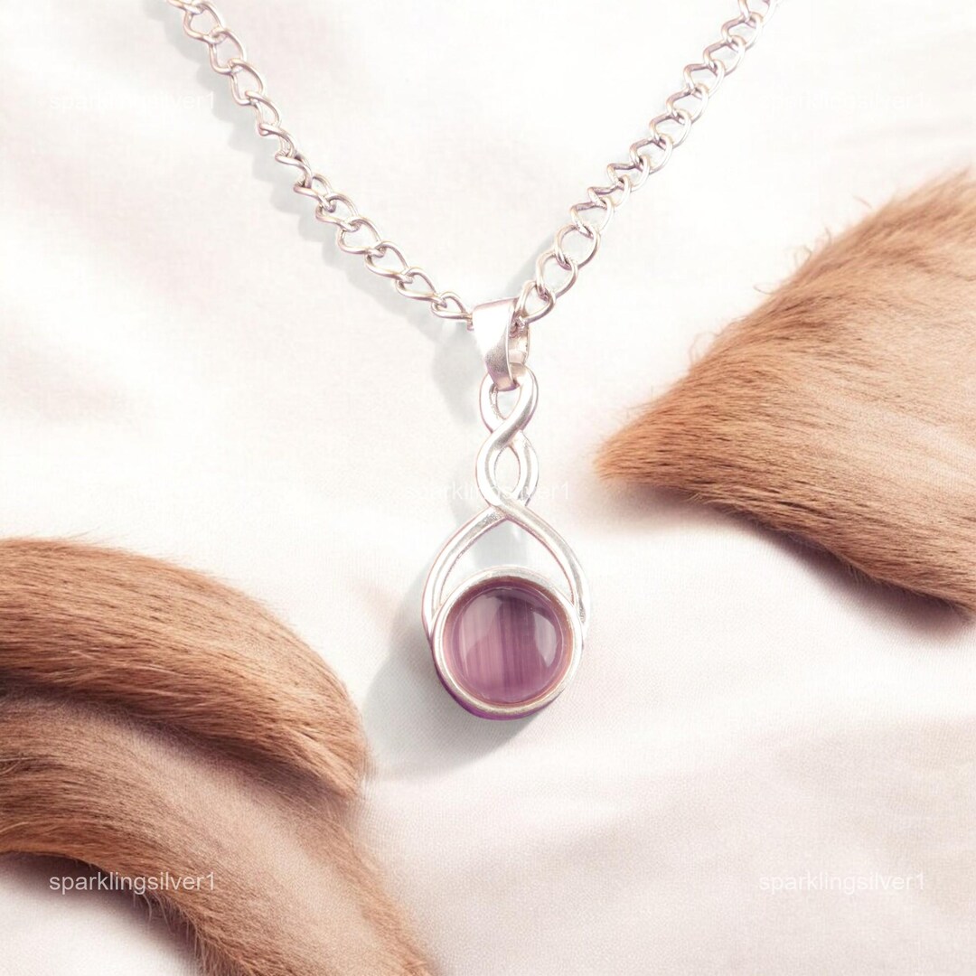 Purple Cat's Eye Pendant Handmade | Round Gemstone 925 Sterling Silver ...