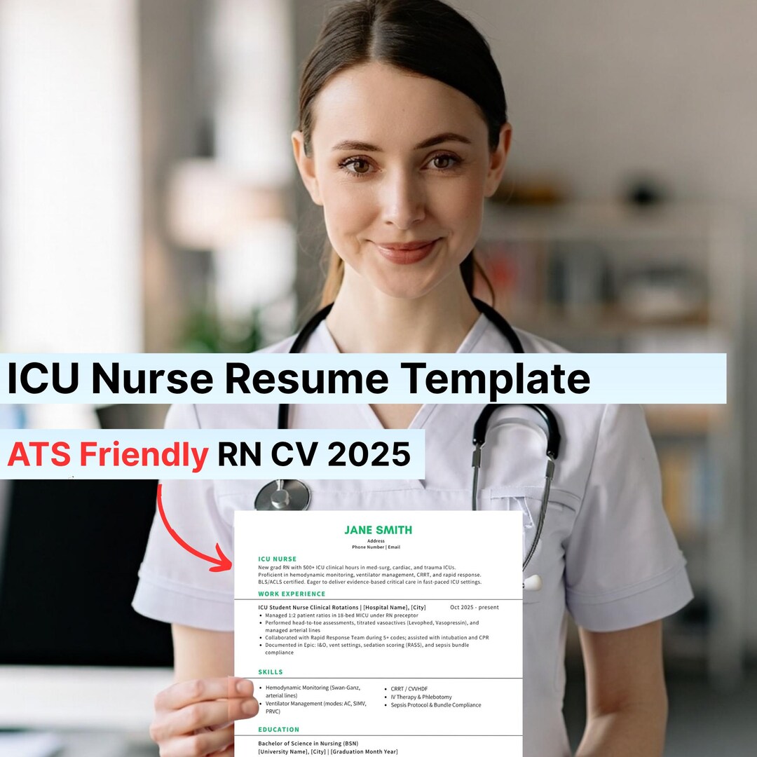 ICU Nurse Resume Template ATS Friendly | Canva Word PDF + Cover Letter ...