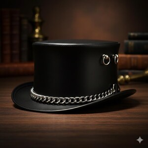 Black Leather Top Hat With Chain and Ring Accents - Etsy