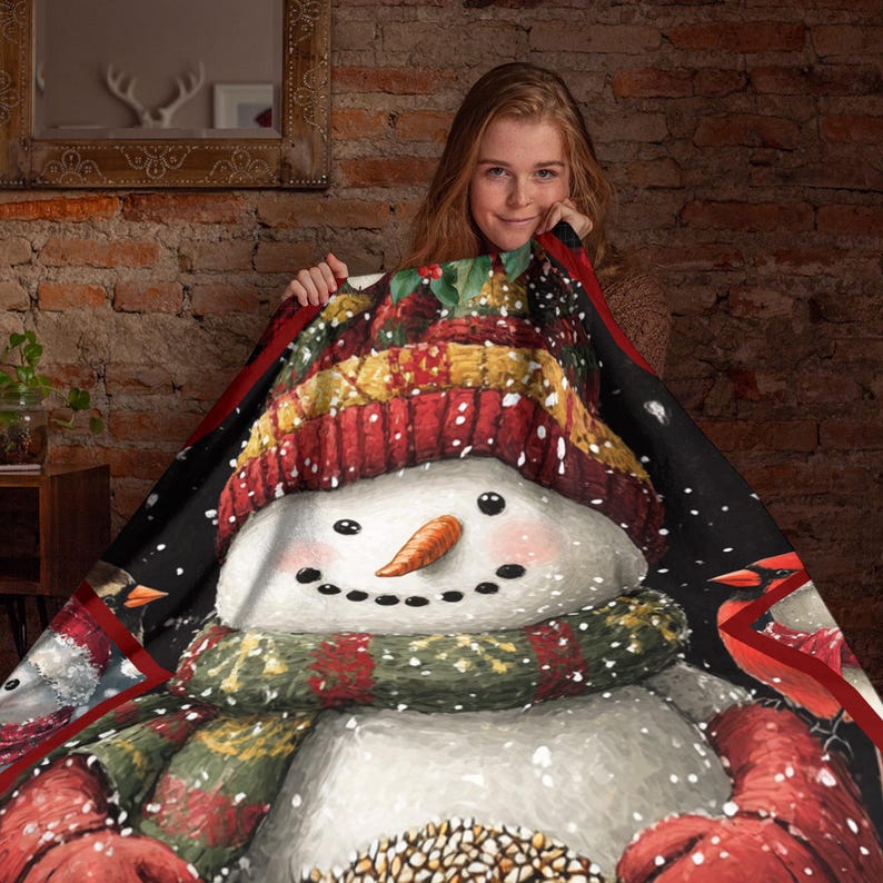 Christmas Snowman Blanket, Fleece or Sherpa Throw, Holiday Winter Decor ...