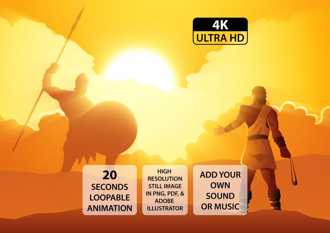David and Goliath Loopable Animation, Bible Story Motion Graphic, 4k ...