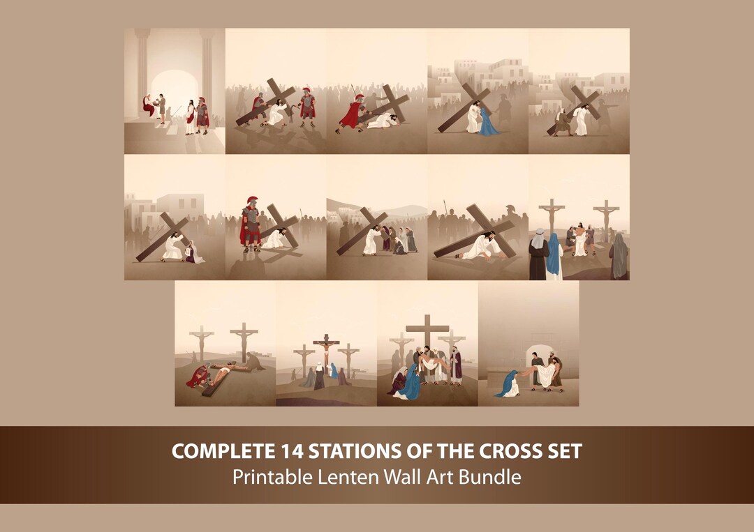 Stations of the Cross Complete Set, 14 Catholic Lenten Wall Art ...