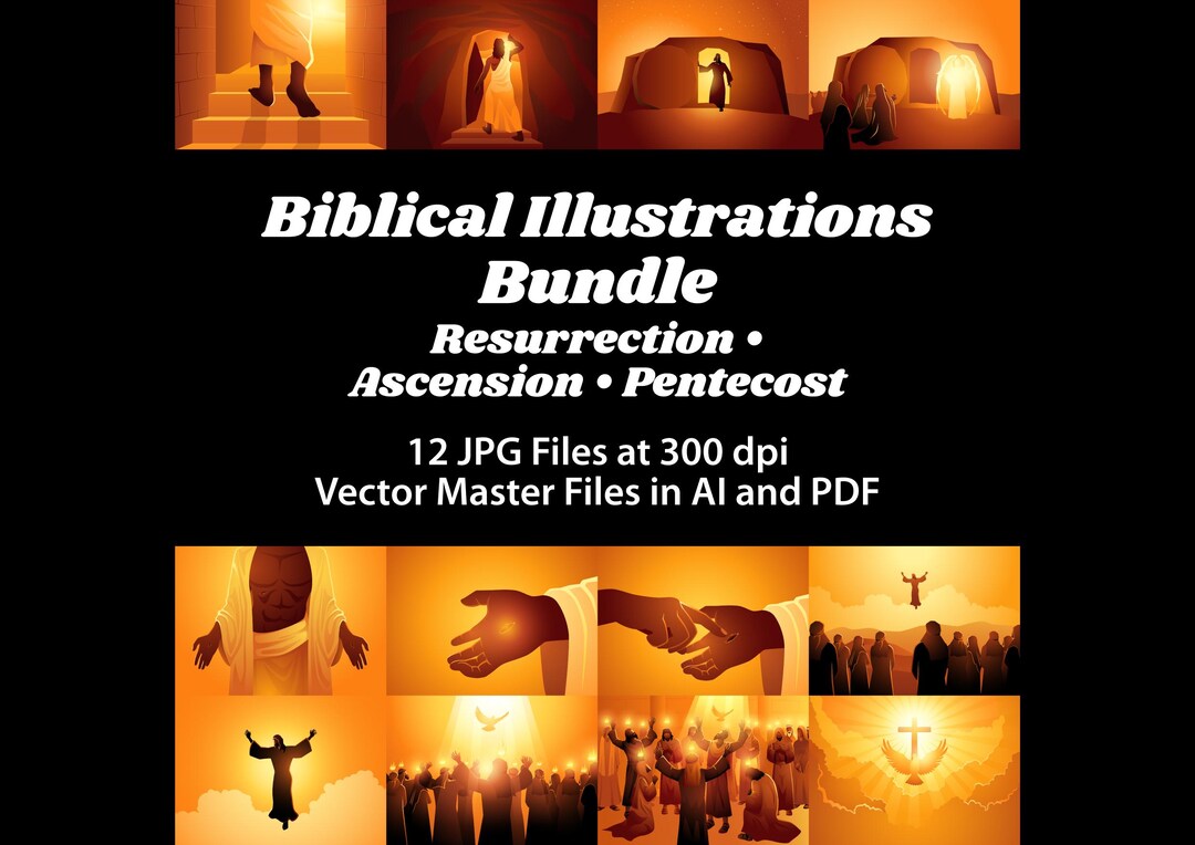 Bible Illustration Bundle, Jesus Resurrection, Ascension Day, Pentecost ...