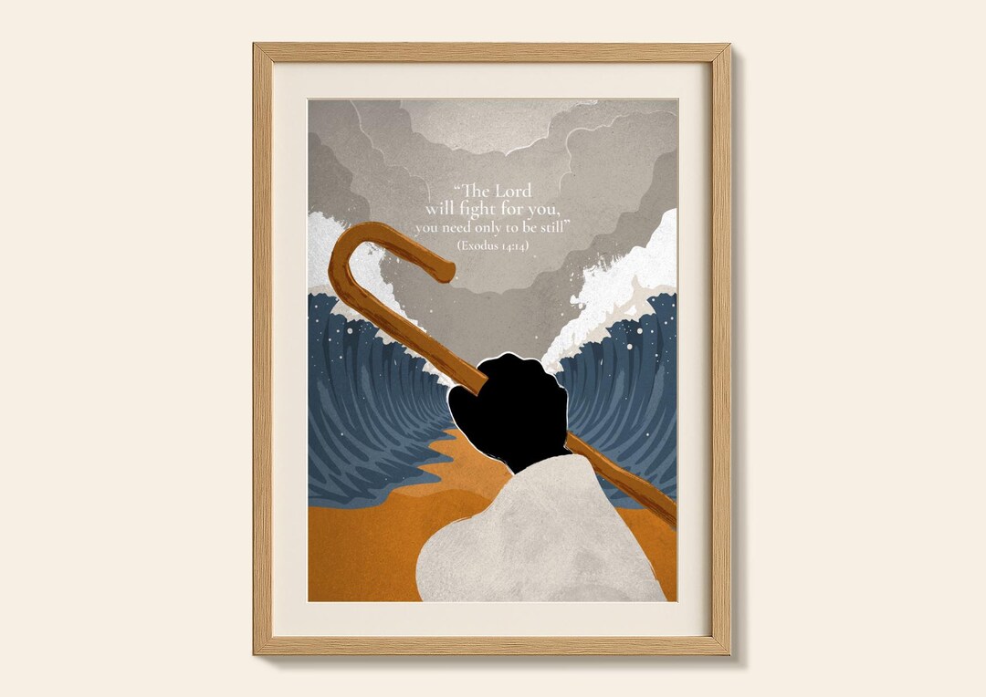 Moses Parting the Red Sea Wall Art | Exodus 14:14 | Bible Illustration ...