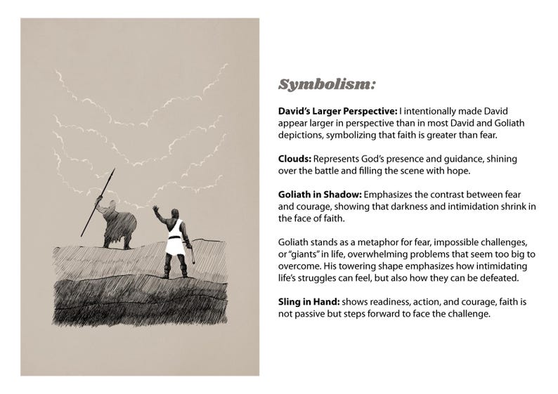 David and Goliath Authentic Hand Drawn: Bible Sketch (wall Art ...