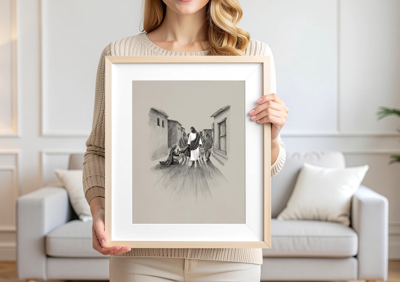 Jesus Heals the Bleeding Woman Sketch, Classic Christian Wall Art ...
