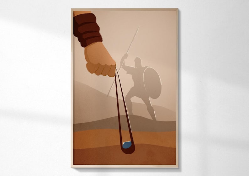 David and Goliath Wall Art | Christian Boho Interior Decor | Faith Over ...