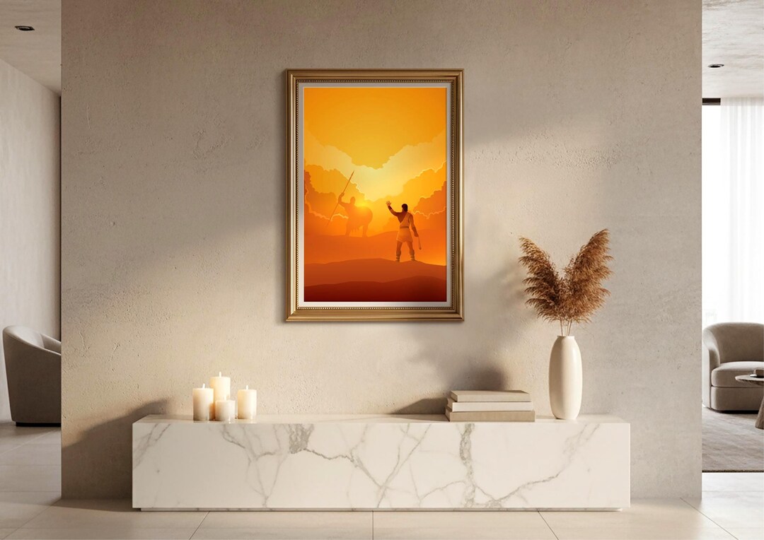 David and Goliath Wall Art: Faith Over Fear Dramatic Bible Illustration ...