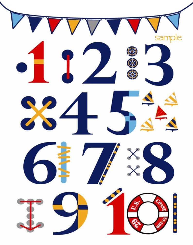 Nautical Numbers Nursery Art Print - Etsy