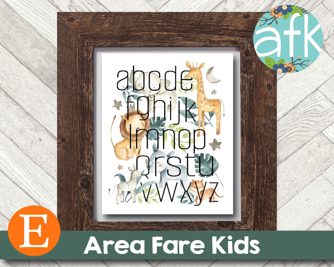 Jungle Safari Animal Babies Watercolor Art ABC Alphabet Kids Room ...