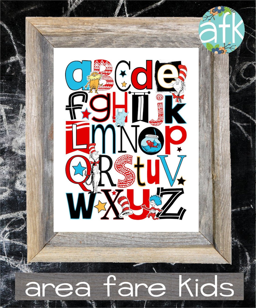 DR SUESS ABC Cartoon Character, Nursery Art Print, Nursery Decor - Etsy