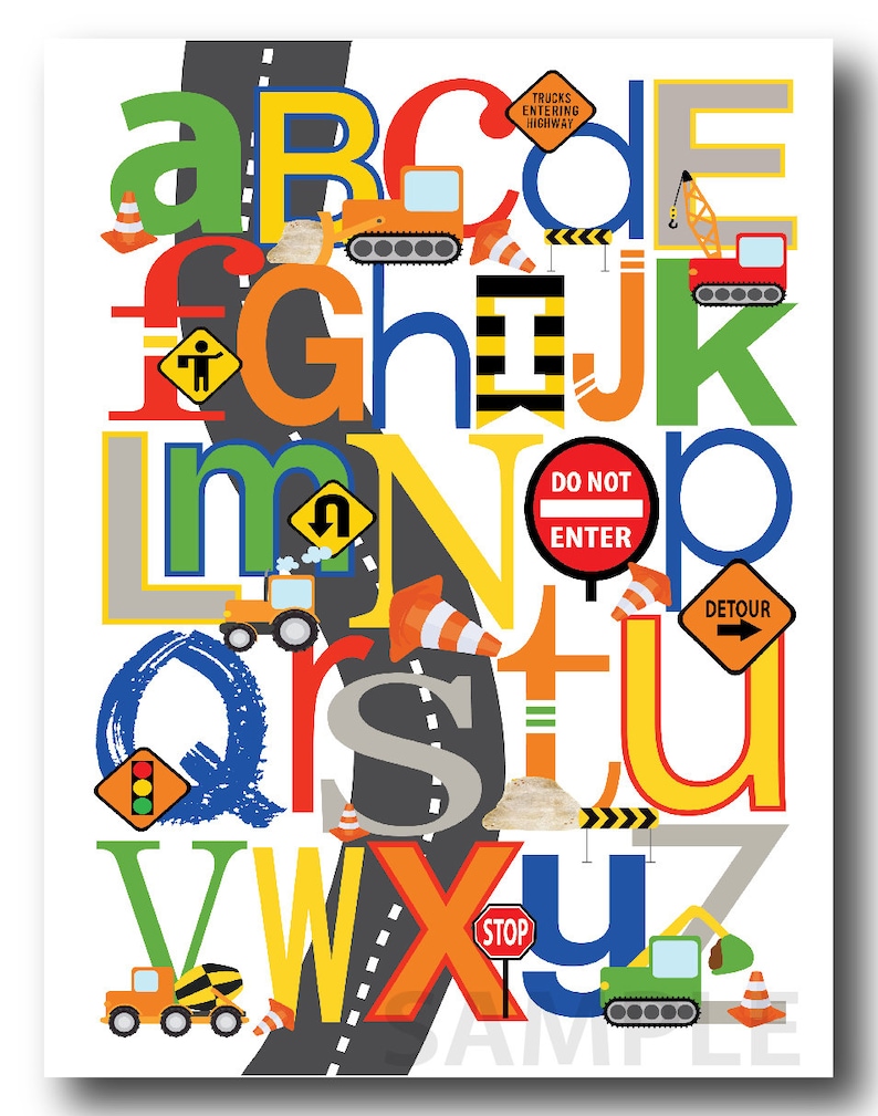 CONSTRUCTION ABC Nursery Art Print - Etsy