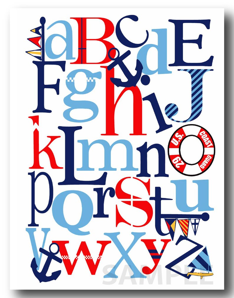 NAUTICAL ABC Nursery Art Print - Etsy