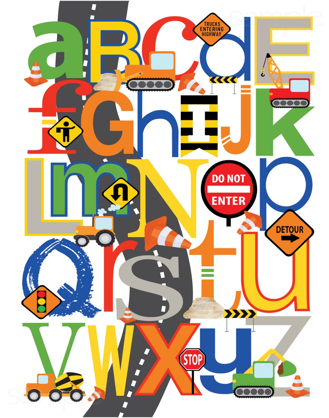 CONSTRUCTION Collection ABC Nursery Art PDF Dowload - Etsy