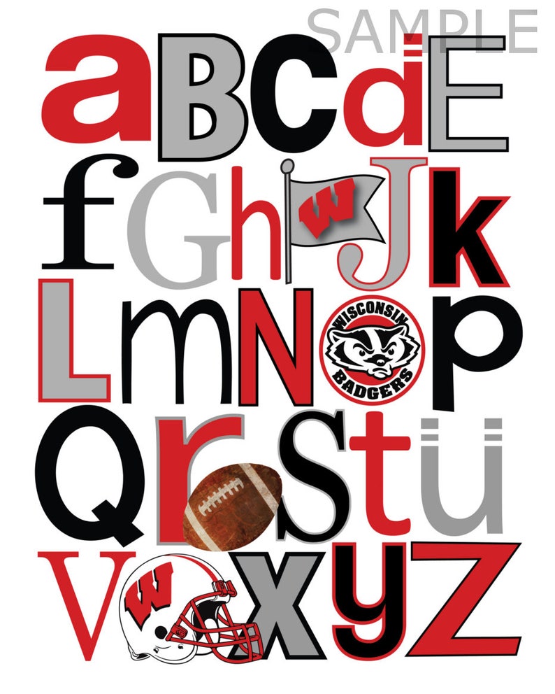 WISCONSIN BADGERS Collegiate Collection ABC Nursery Art Print - Etsy