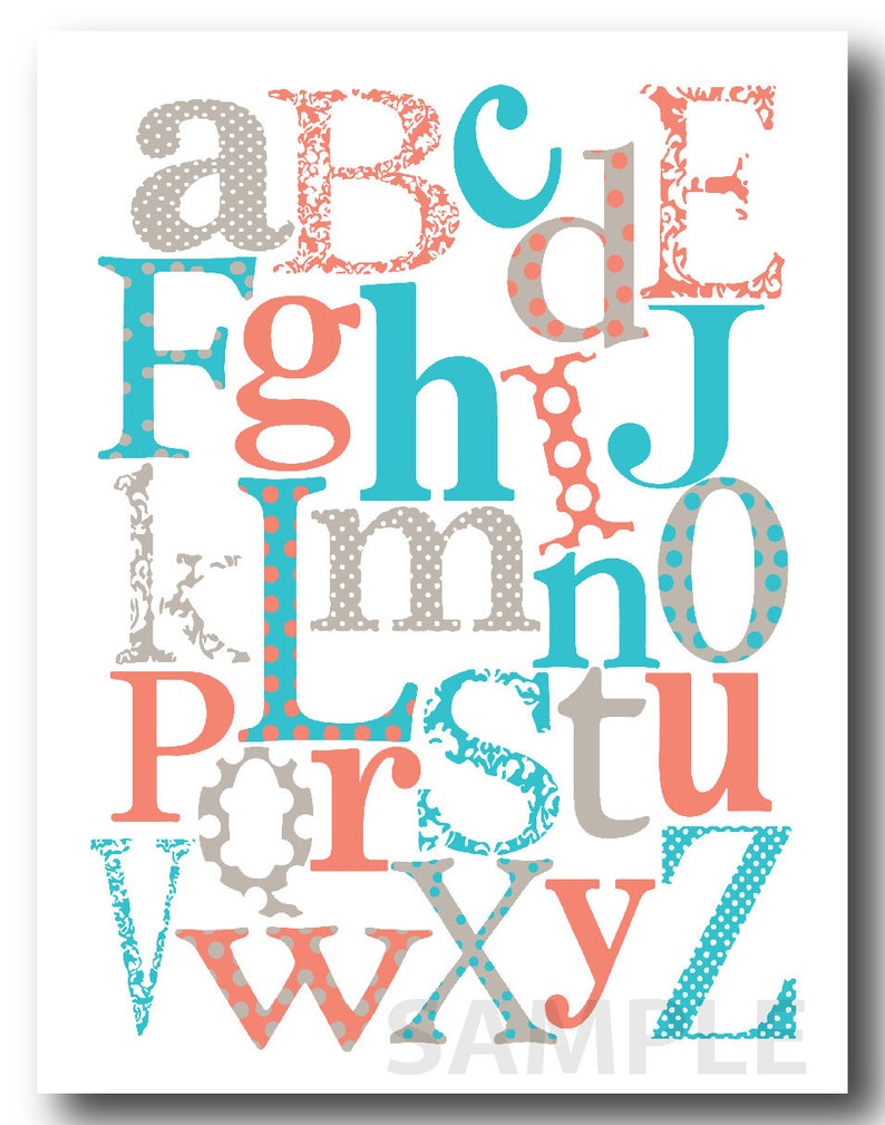 GIRLS ABC Print With Polka Dots and Damask... - Etsy