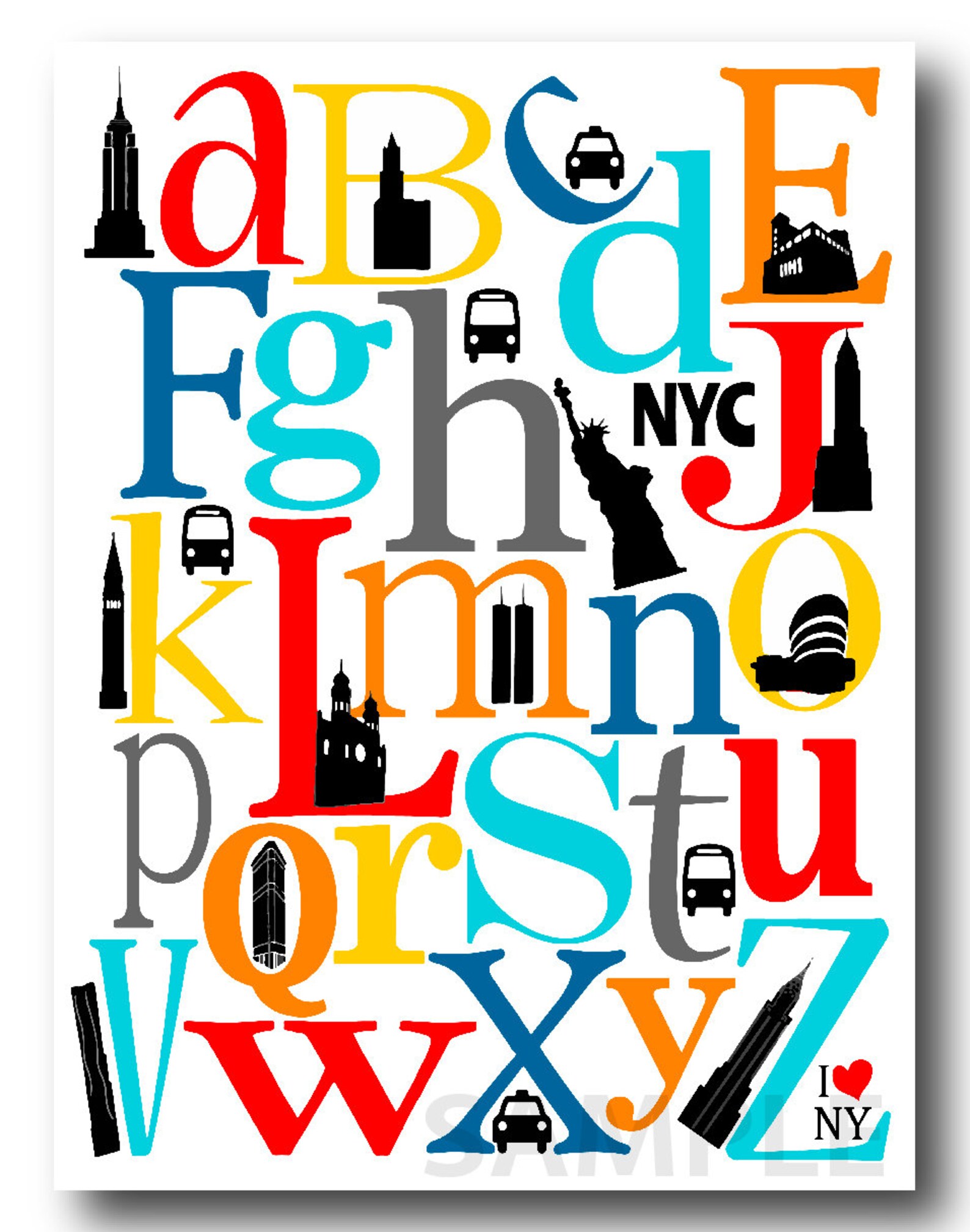 I heart NYC Iconic Buildings ABC Nursey Art Print - Etsy