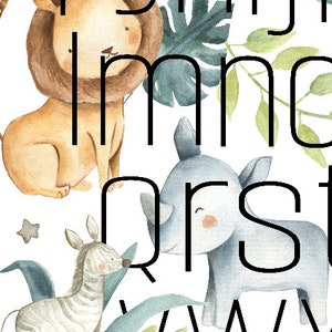 Jungle Safari Animal Babies Watercolor Art ABC Alphabet Kids Room ...