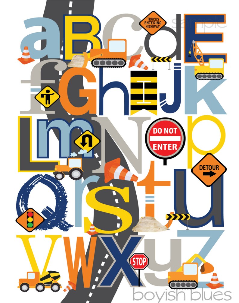 CONSTRUCTION ABC Nursery Art Print | Etsy