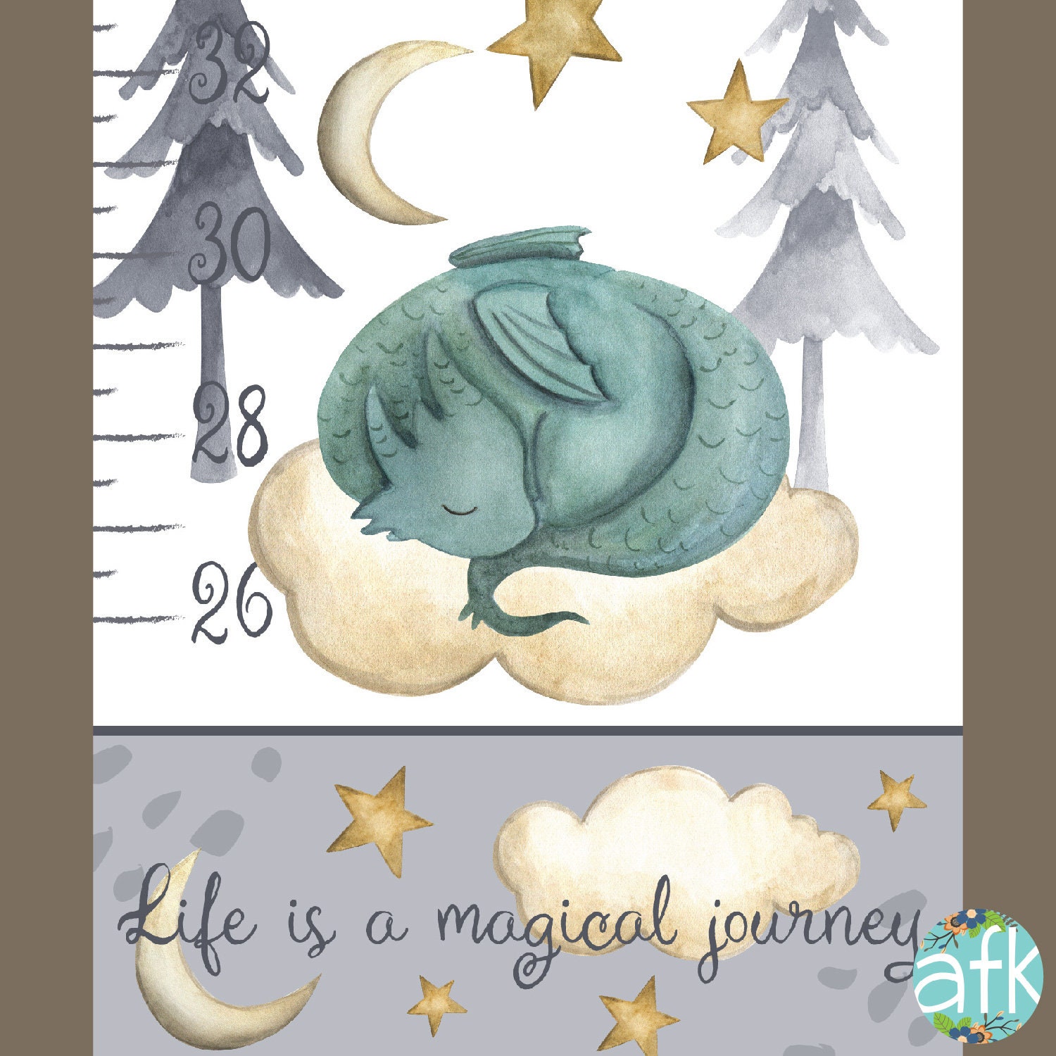 Magical Dragon Watercolor Art ABC Alphabet Kids Room / Nursery Art ...