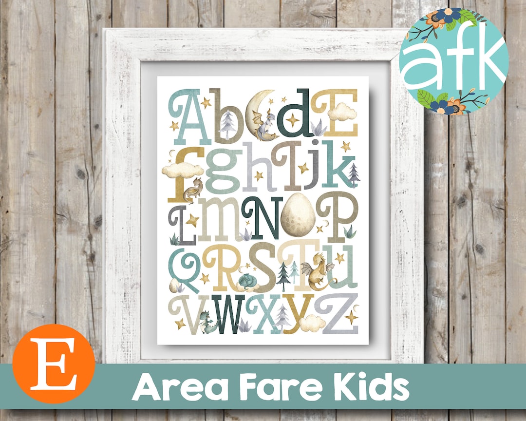 Magical Dragon Watercolor Art ABC Alphabet Kids Room / Nursery Art ...