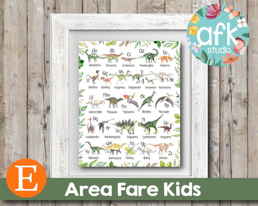 Watercolor Dinosaur ABC Alphabet Kids Room, Toy Room, or Nursery Art ...