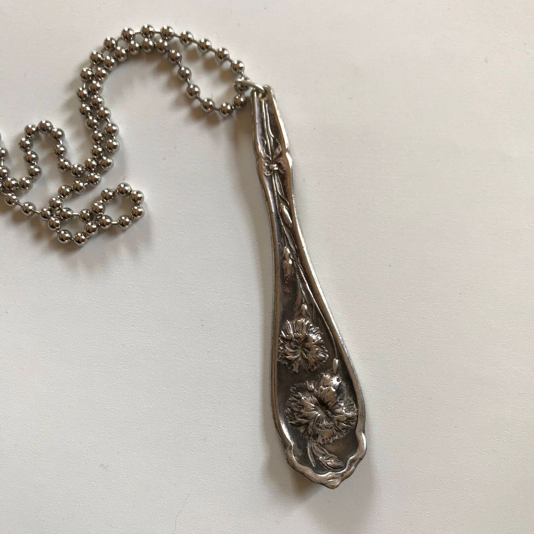 Silverplate Floral Pendant, 3 1/4 on 22 Metal Ball Chain - Etsy