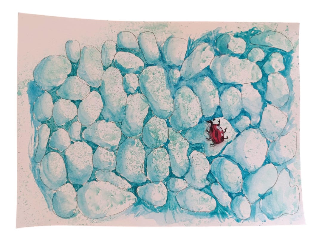 Ladybug Watercolor Painting: Turquoise Stones, Original A4 Art - Etsy