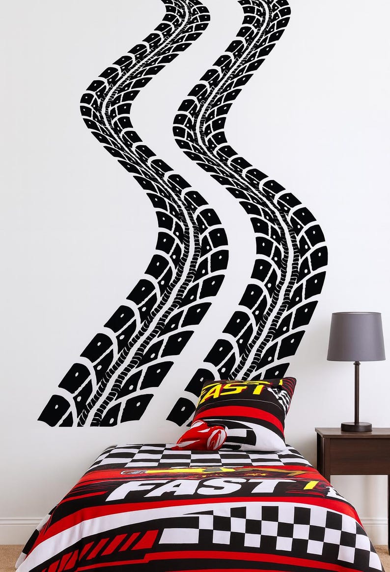 Tire Tracks Wall Decal Racing Car Decor for Kids Room Tire Tread ...
