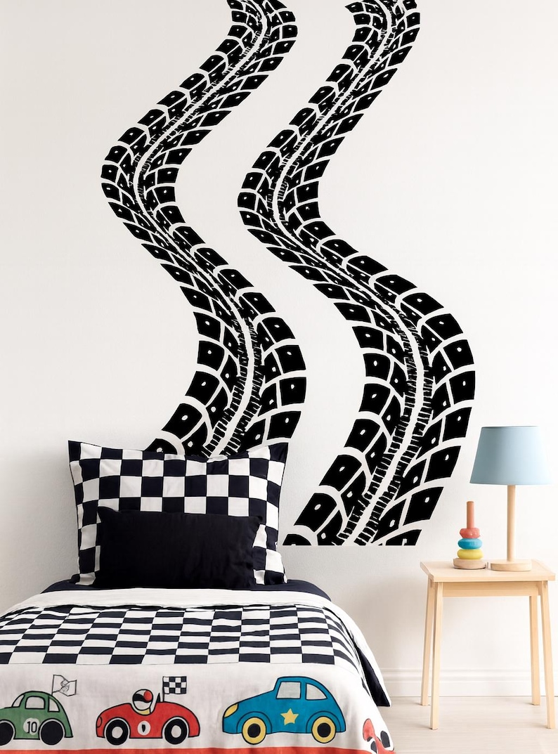Tire Tracks Wall Decal Racing Car Decor for Kids Room Tire Tread ...