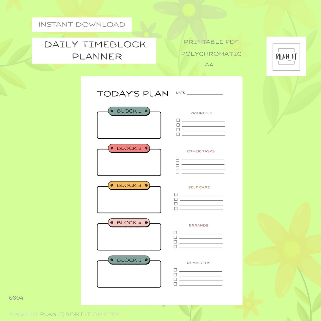 Daily Timeblock Planner Tracker Printable Template Undated Portrait A4 ...