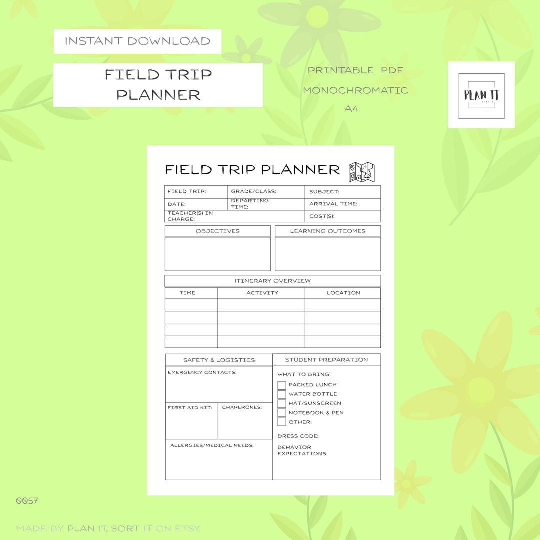 Teacher Education Field Trip Planner Printable Portrait A4 - Etsy
