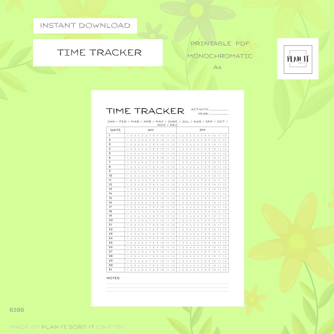 Time Tracker Log Template Printable Portrait A4 - Etsy Canada