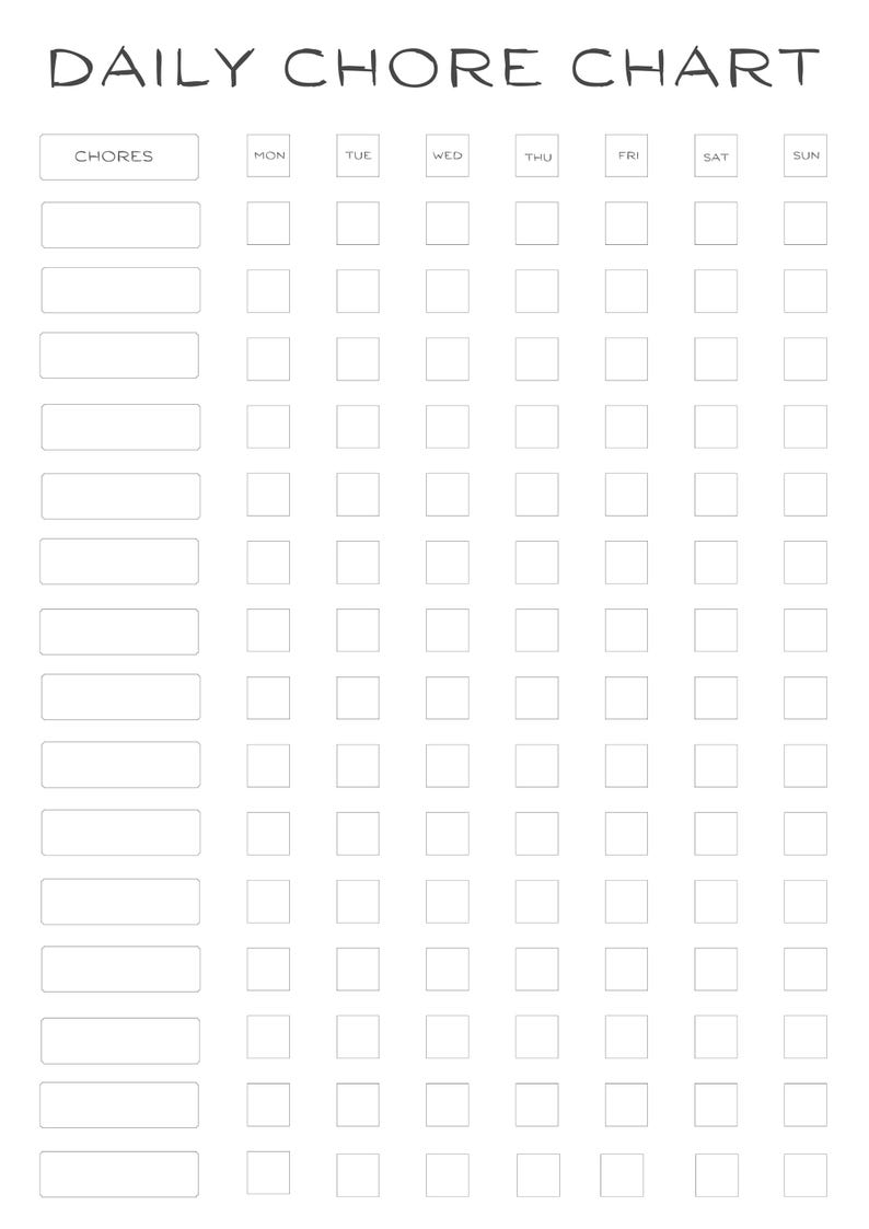 Daily Chore Chart Tracker Template Printable Portrait A4 - Etsy