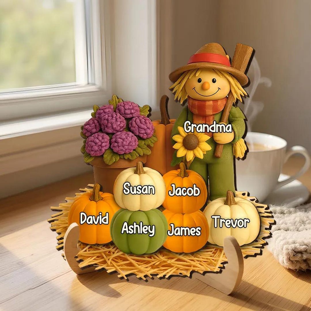 Personalized Scarecrow Grandma Wooden Plaque: 3D Grandkids Names Fall ...