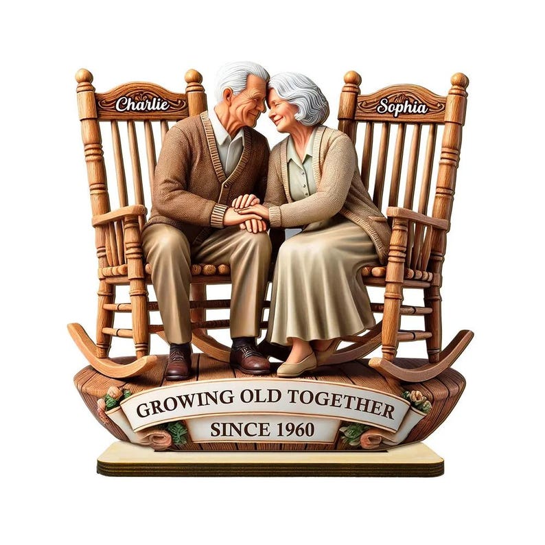 Personalized 3D Effect Old Couple Sitting on Rocking Chairs Together ...