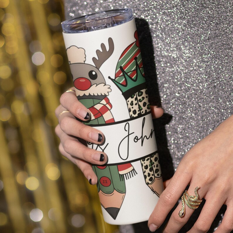 Personalized Christmas Teacher Tumbler, Custom Name Pencil Design ...