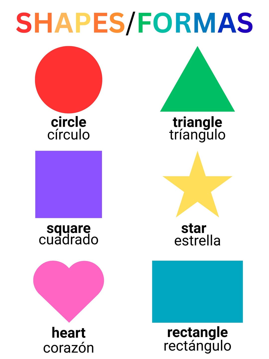 Bilingual Shapes Poster: English & Spanish Learning Chart (PDF Pattern ...
