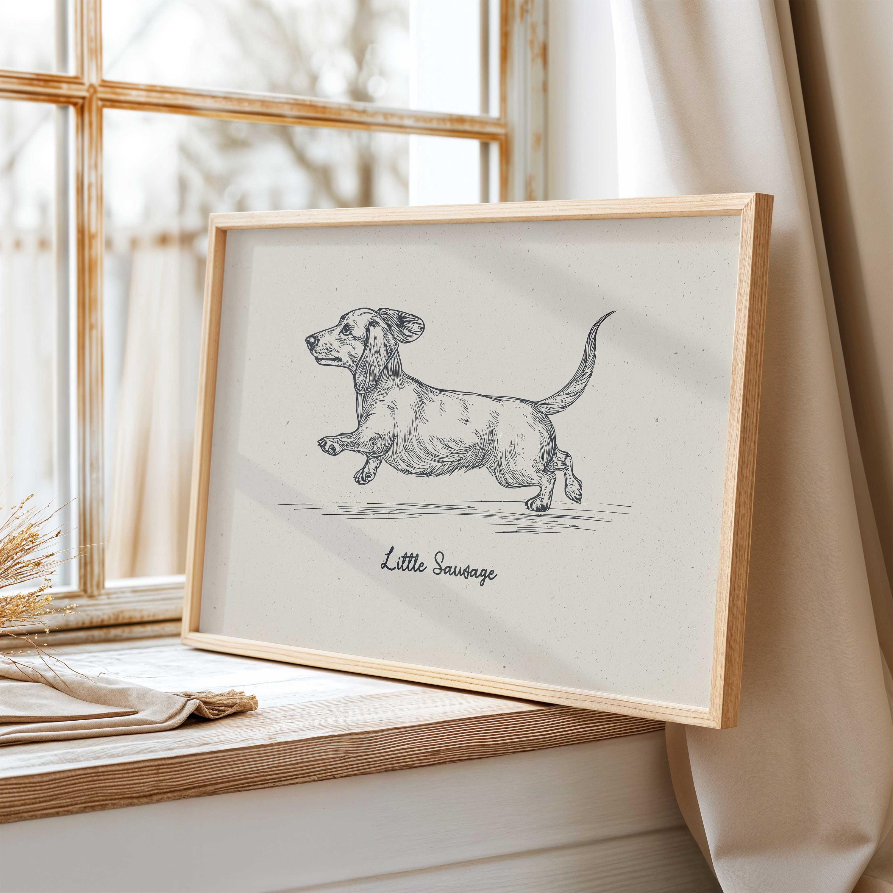 Dachshund Weiner Dog Art Print: Cottage Core Neutral Wall Decor ...