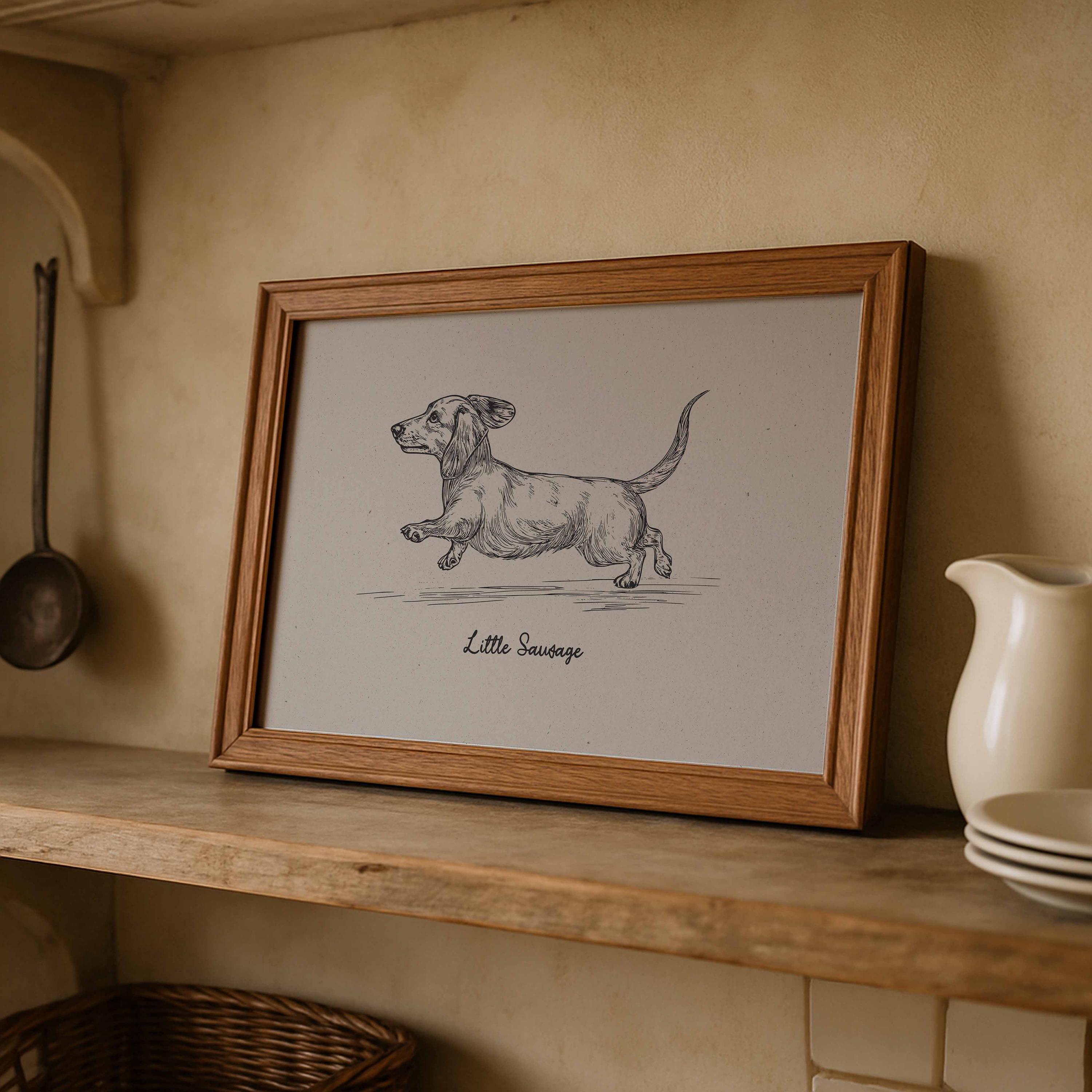 Dachshund Weiner Dog Art Print: Cottage Core Neutral Wall Decor ...