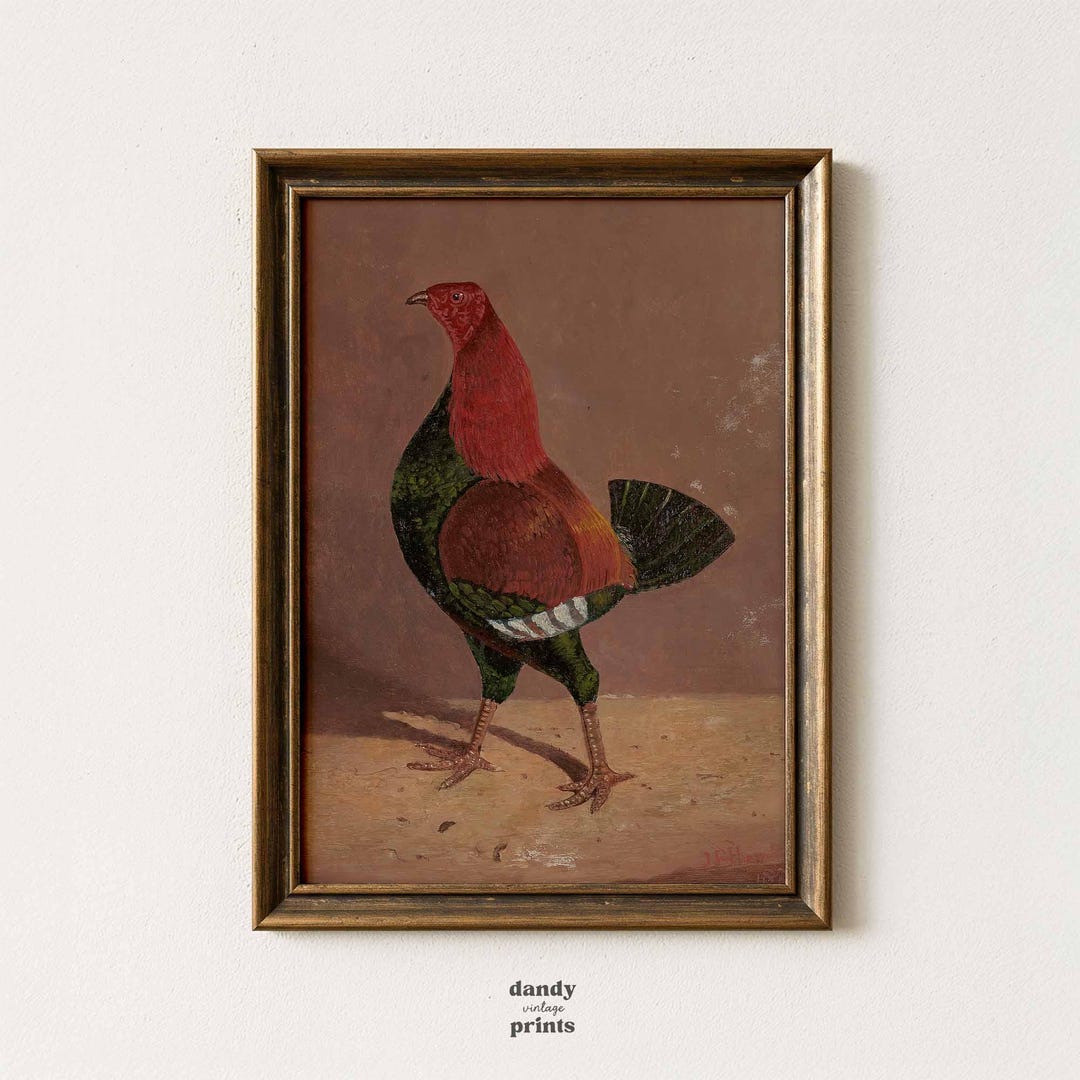 Vintage Cockerel Art Print: Cottagecore Kitchen Rooster Painting Fall ...
